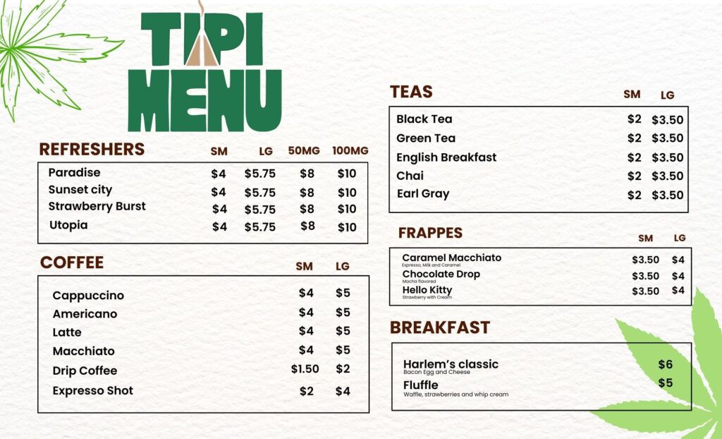 Cafe Menu - Tipi Canna Cafe